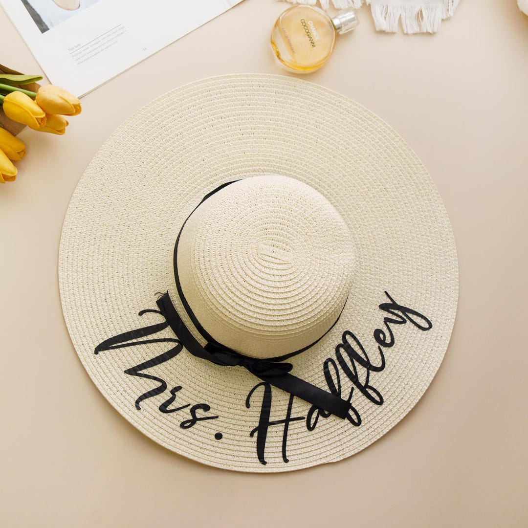 Bride Floppy Beach Hat, Custom Bride Sun Hat With Vail, Personalized ...
