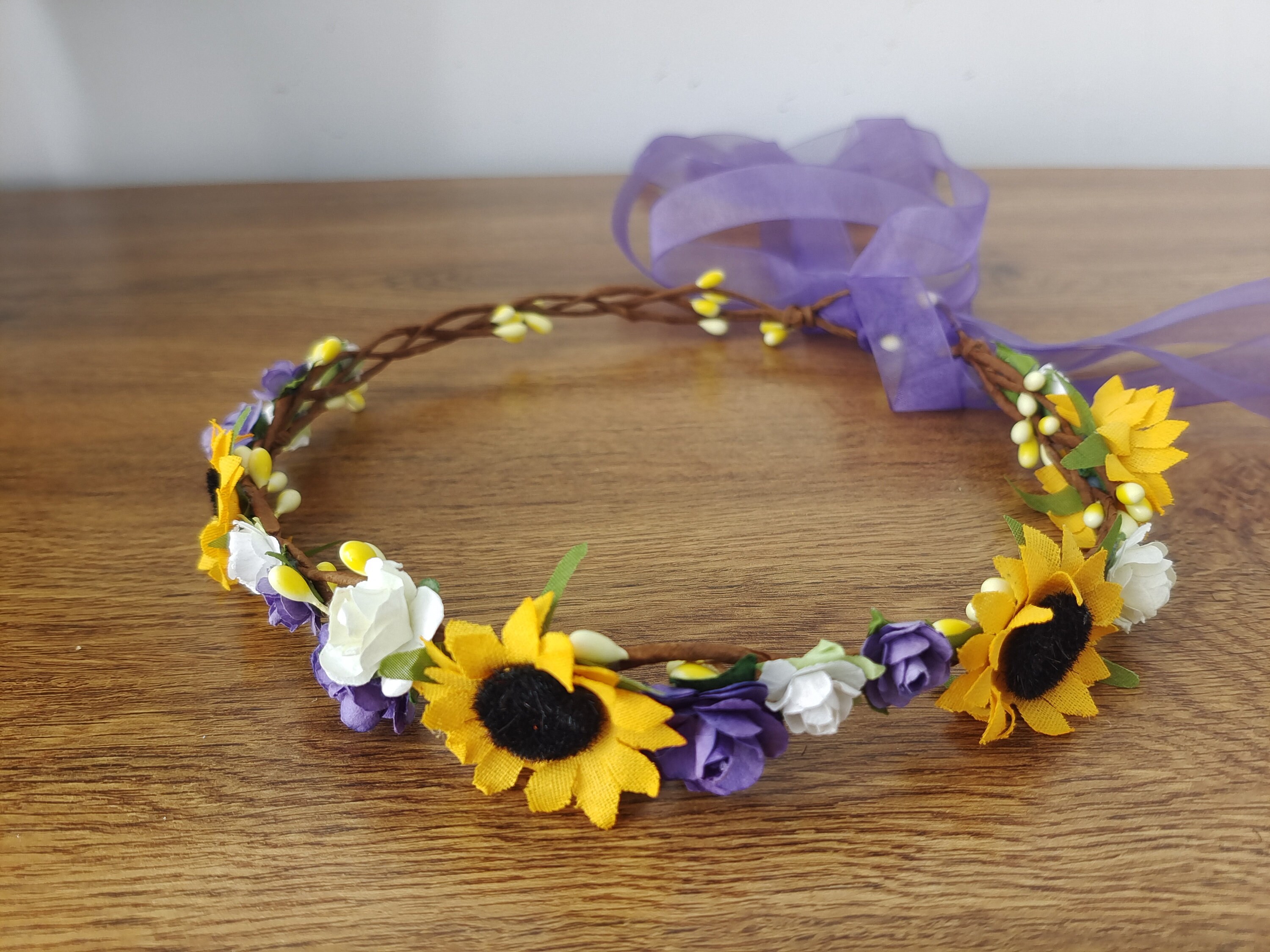 Sunflower Hair Piece Sunflower Crown Purple Ivory Flower Girl | Etsy