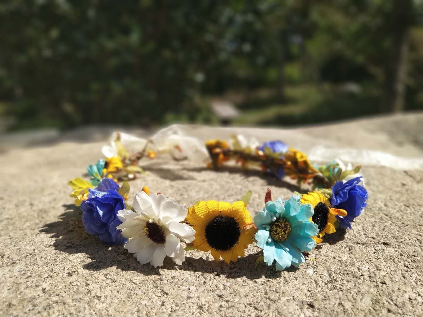 Sunflower crown Blue Navy Sunflower headband Flower girl crown | Etsy