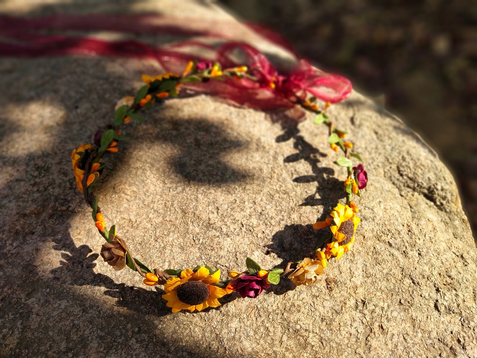 Burgundy Sunflower Crown Sunflower Headband Flower Girl Crown - Etsy
