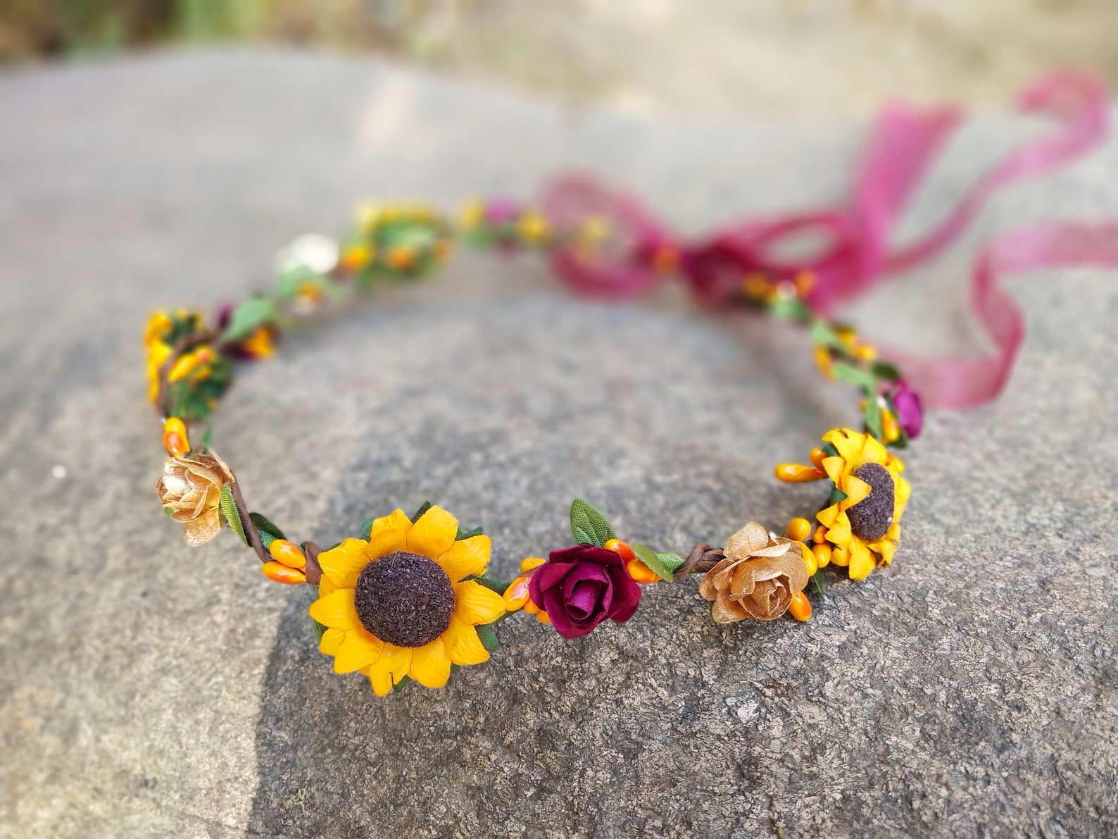 Burgundy Sunflower Crown Sunflower Headband Flower Girl Crown - Etsy