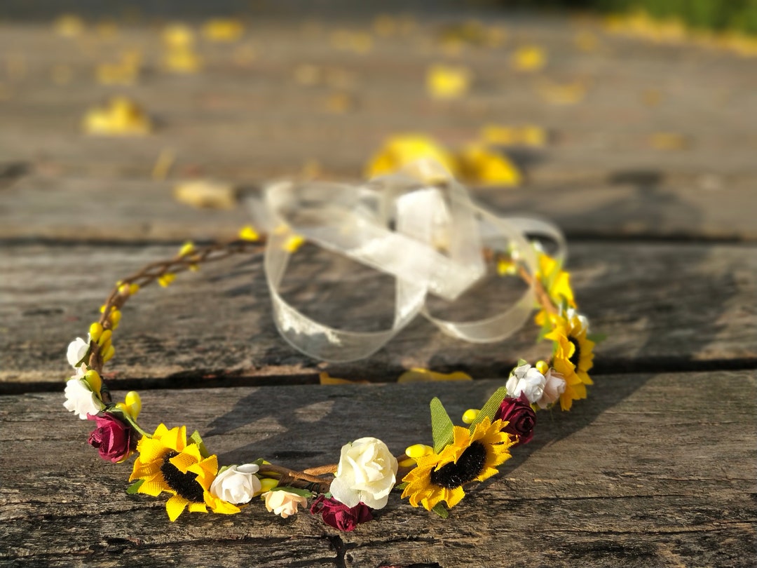 Burgundy Sunflower Crown Sunflower Headband Flower Girl Crown - Etsy