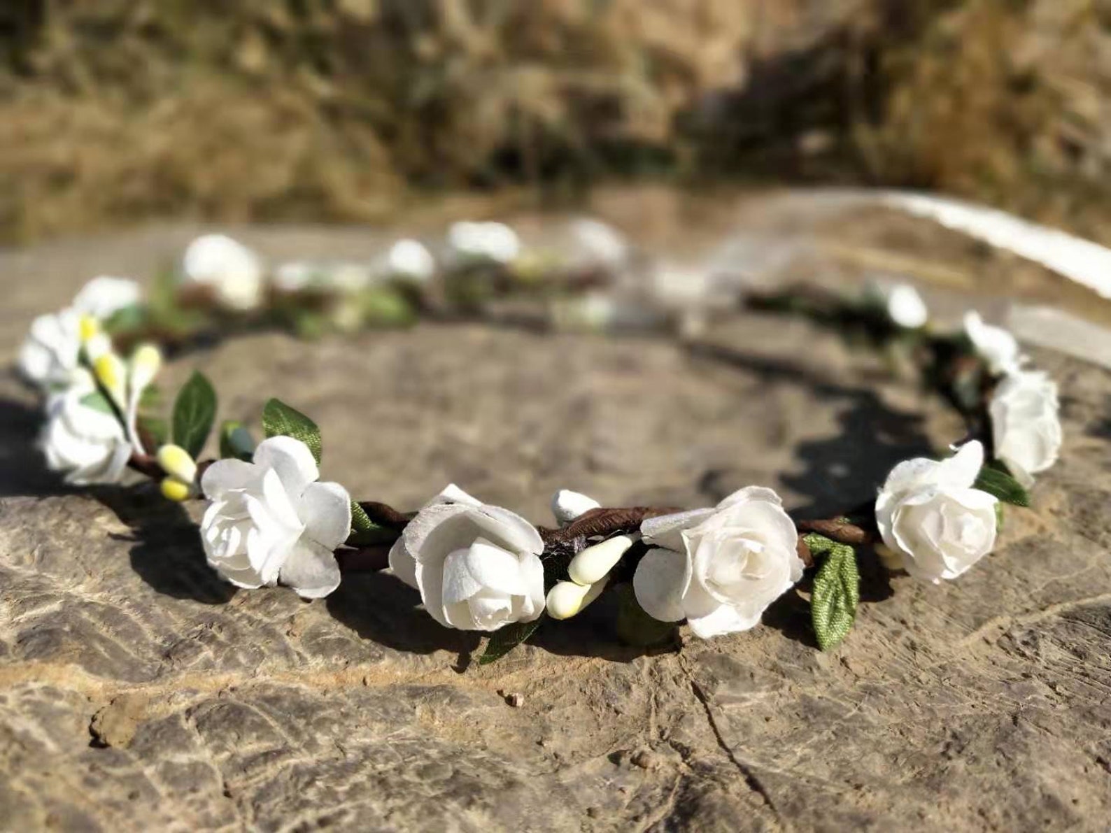 Bridal Flower Crown White Ivory Flower Girl Crown Bridal - Etsy
