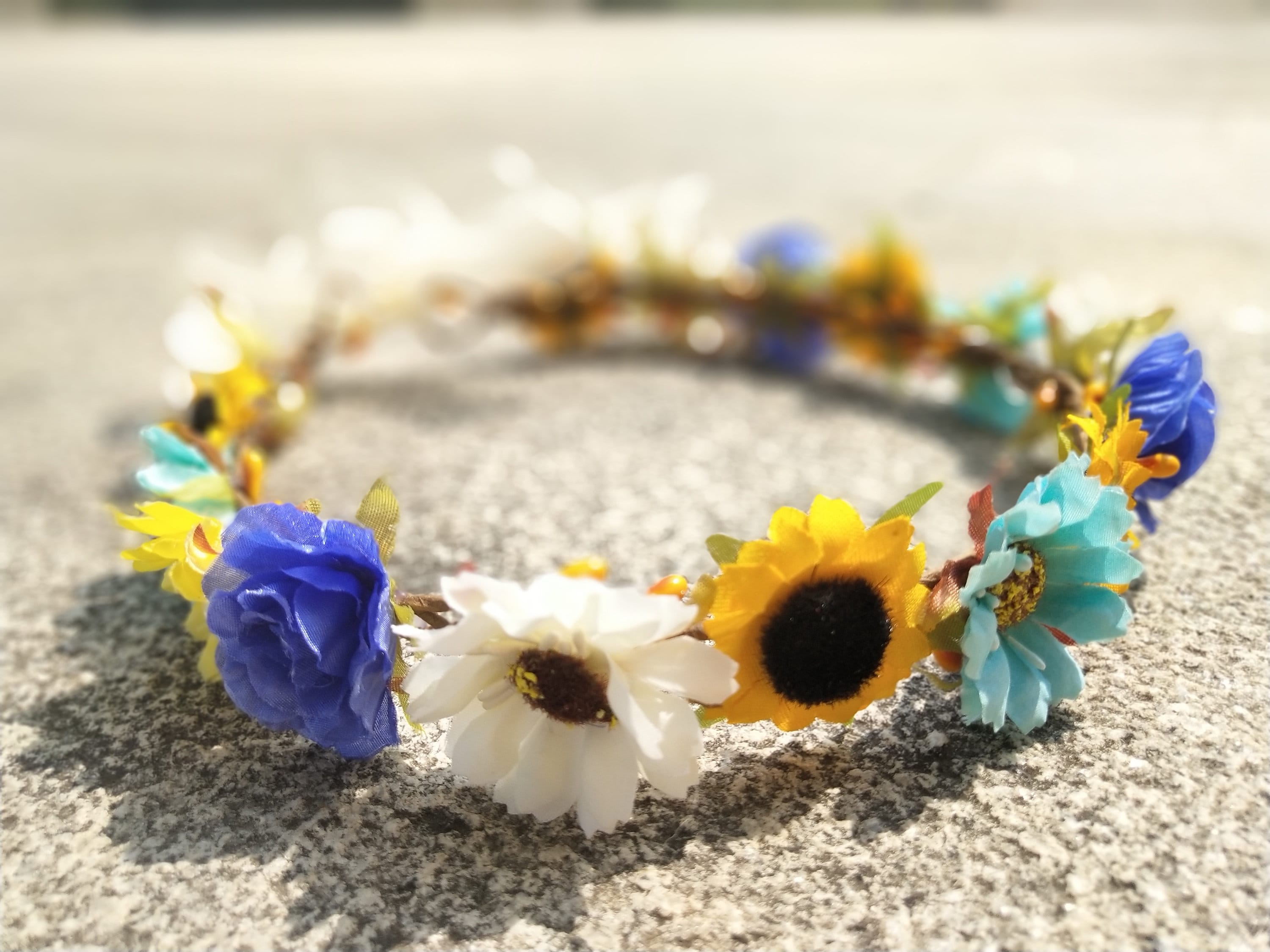 Sunflower crown Blue Navy Sunflower headband Flower girl crown | Etsy