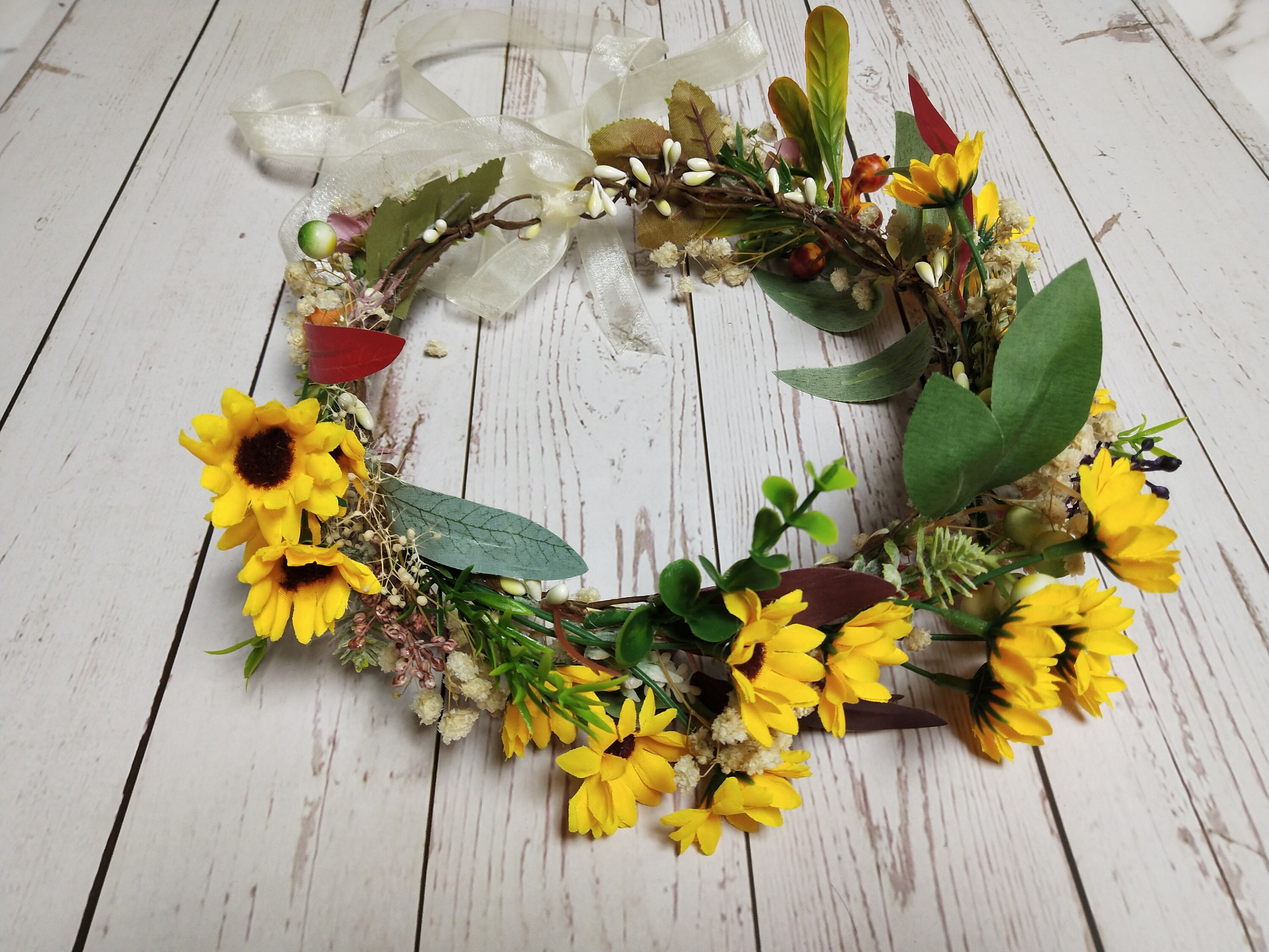 Fall Flower Crown Baby's Breath Flower Crown Sunflower - Etsy