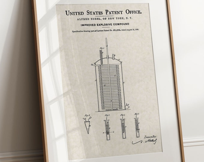 Dynamite Alfred Nobel Patent Print Art 1866 - Etsy