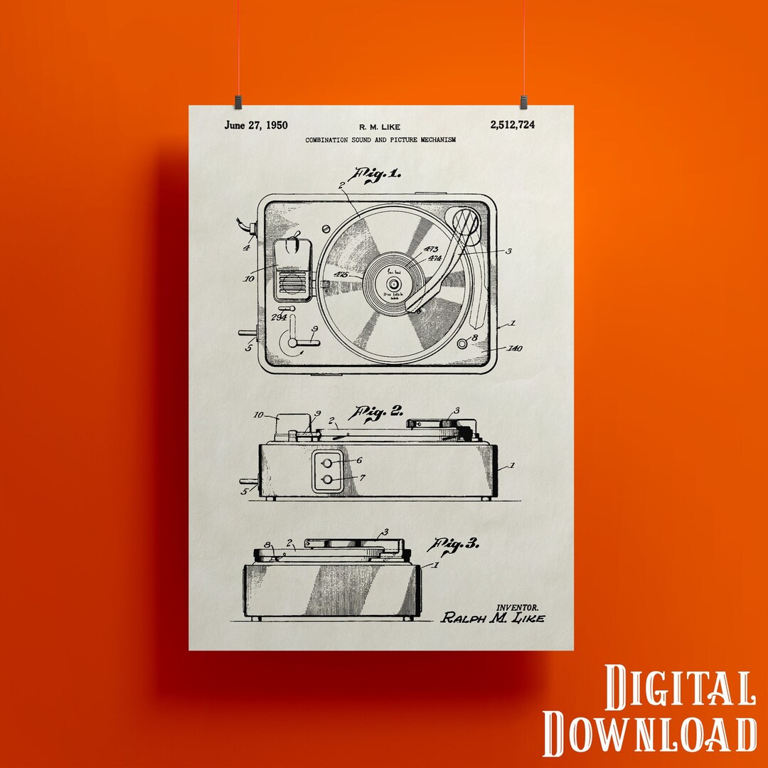 Record Player - 1950 (digital High Quality Print) Ivory, Copper, and ...