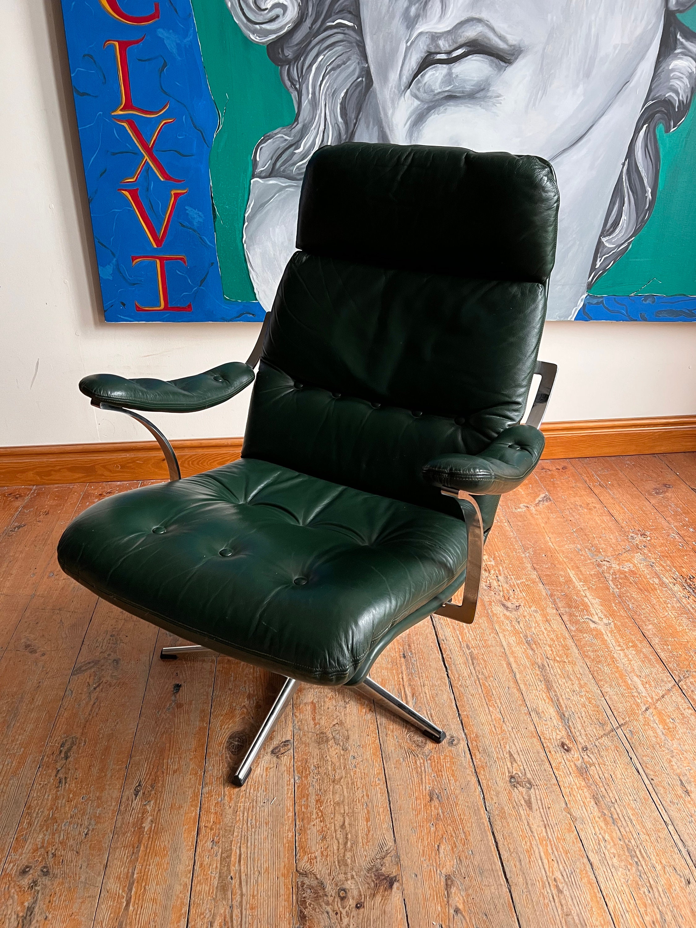 Mid Century Modern Recliner, Lounge Chair. Green Leather. - Etsy