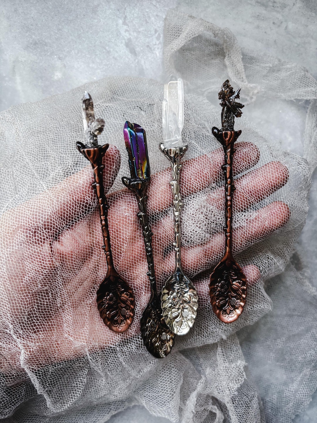 Mini Crystal Spoon Witch, Altar Spoon Herbal Crystal Witchcraft Spoon ...