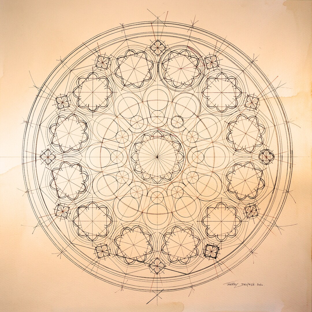 Art Print Sketch of the West Rose Window of Chartres Cathedral ...