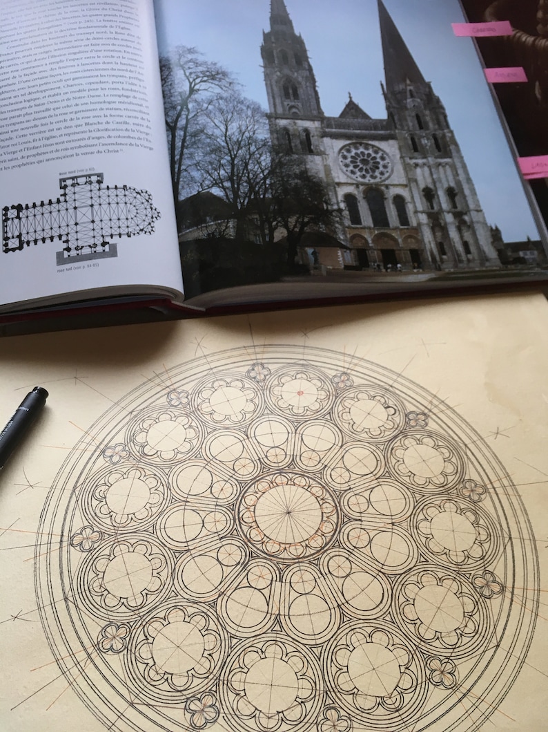 Art Print Sketch of the West Rose Window of Chartres Cathedral ...