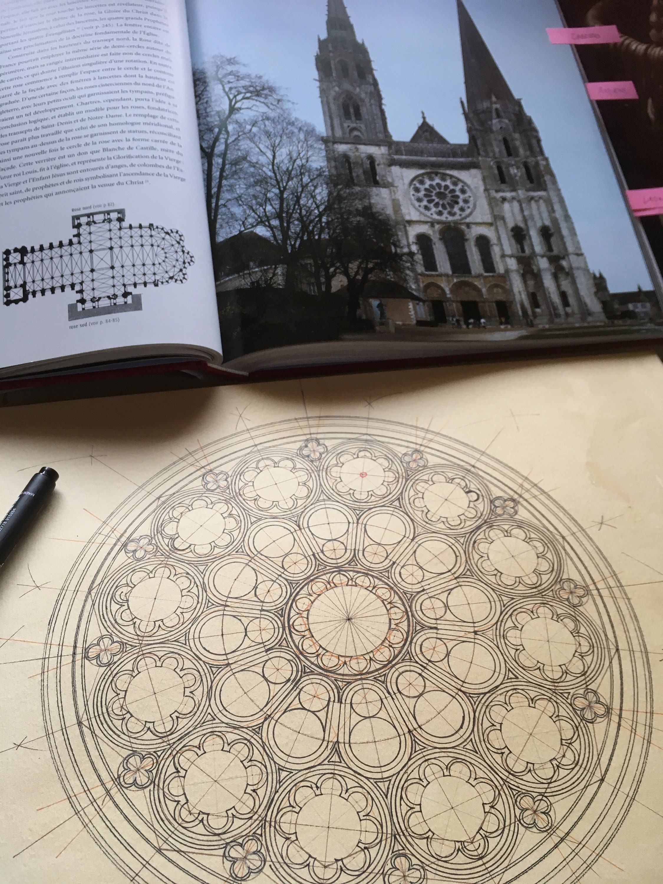 Art Print Sketch of the West Rose Window of Chartres Cathedral ...