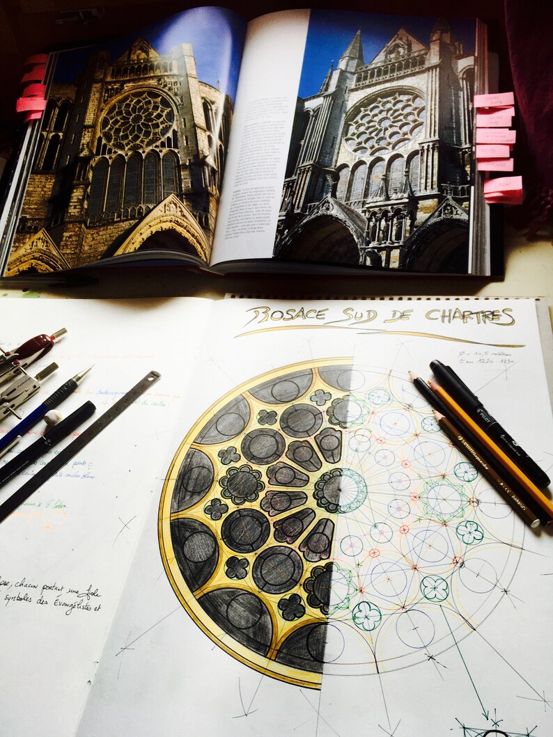 Art Print Sketch of the South Rose Window of Chartres Cathedral ...