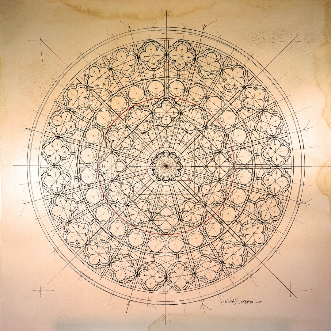 Art Print of the West Rosette Sketch Notre-dame De Paris Cathedral ...