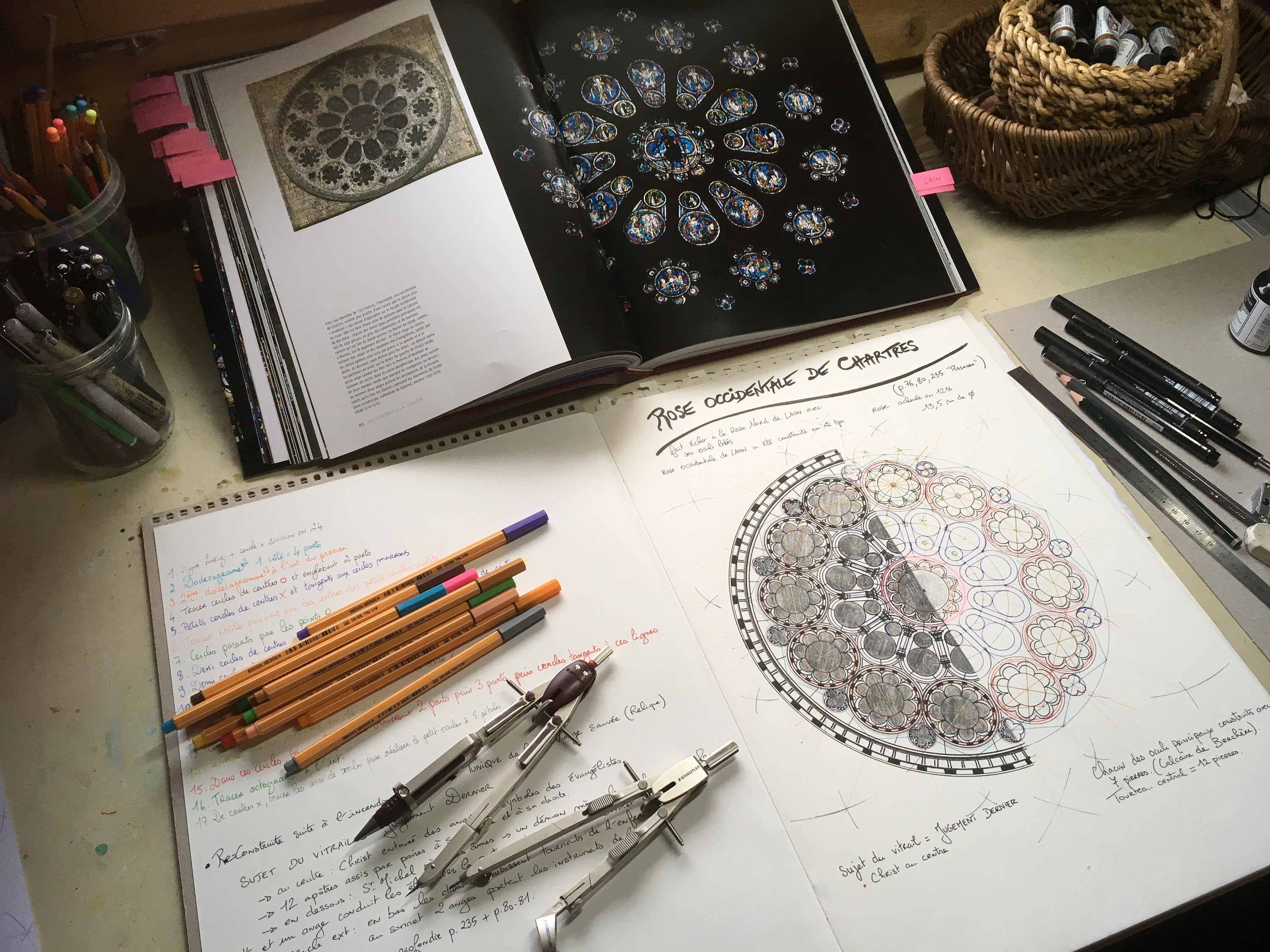Art Print Sketch of the West Rose Window of Chartres Cathedral ...