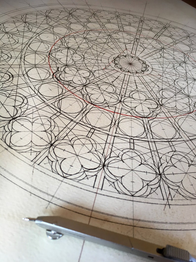 Art Print of the Sketch of the West Rose Window of Notre-dame De Paris ...