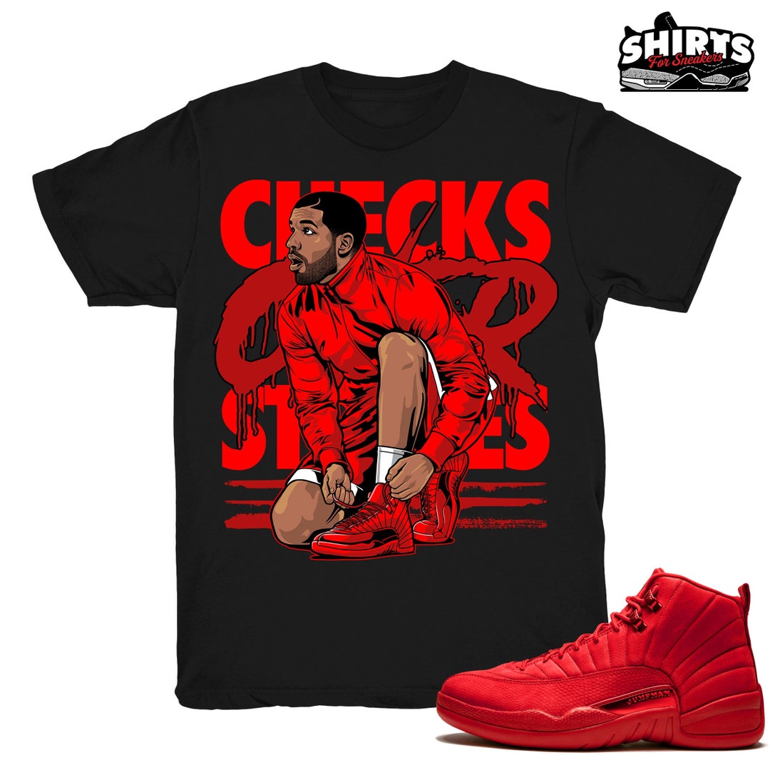 Camiseta Gym Red 12 / Drake Checks Over Stripes Match Retro 12 Gym Red ...