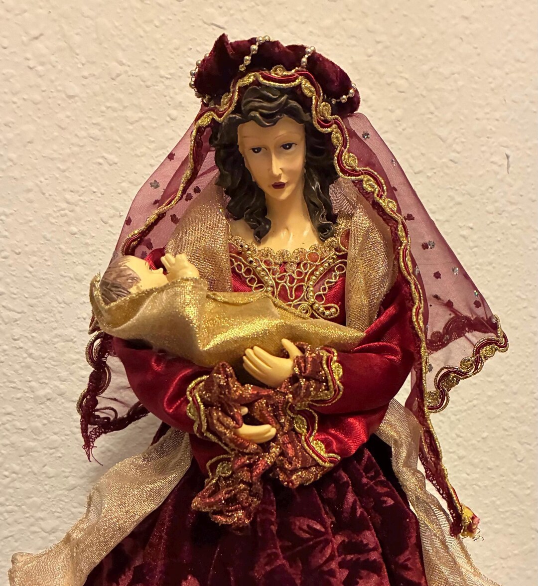 14” Burgundy and Gold Velvet Vintage Christmas Tree Topper | Virgin ...