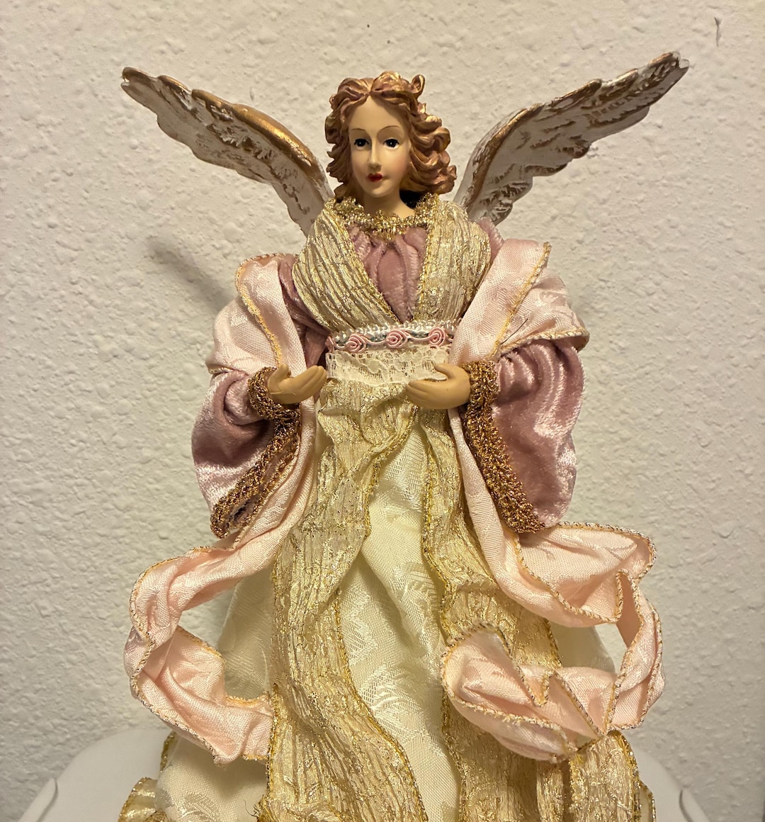 12” Heavenly Gold and Ivory Christmas Angel Tree Topper, Angel Topper ...