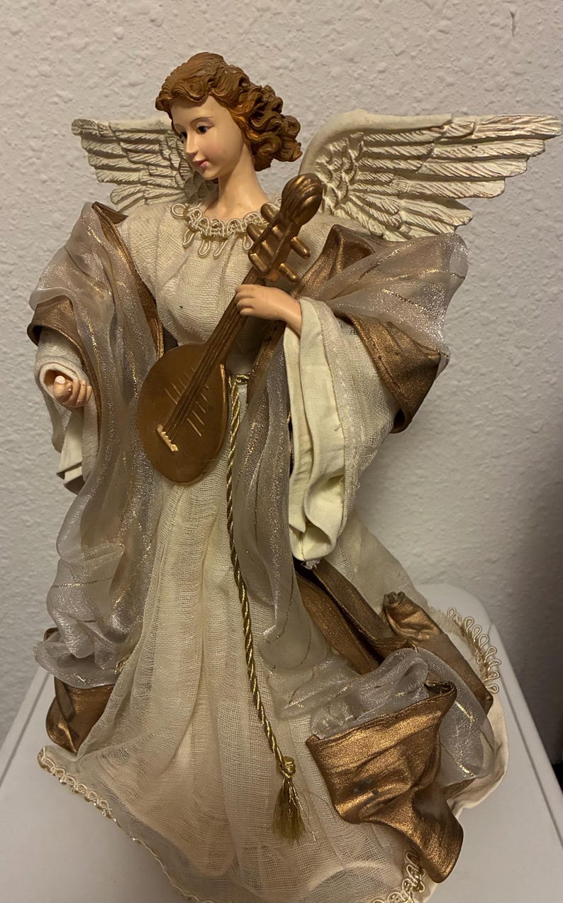 Heavenly Angel Tree Topper With Lyre: Elegant Gold and Ivory Angel Tree ...