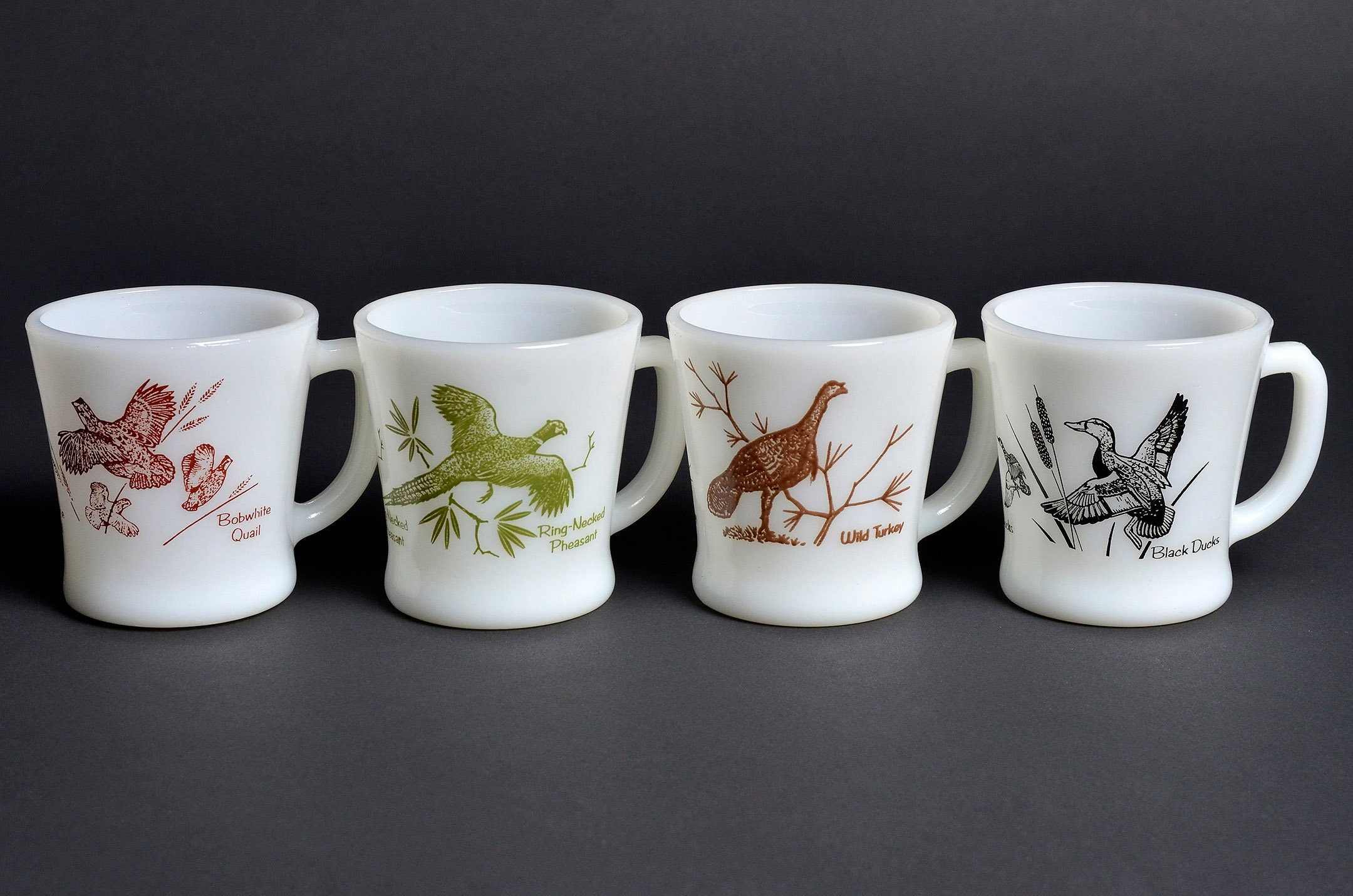Rare Vintage Fire King "game Birds" D-handle Mugs (set of 4) - Etsy