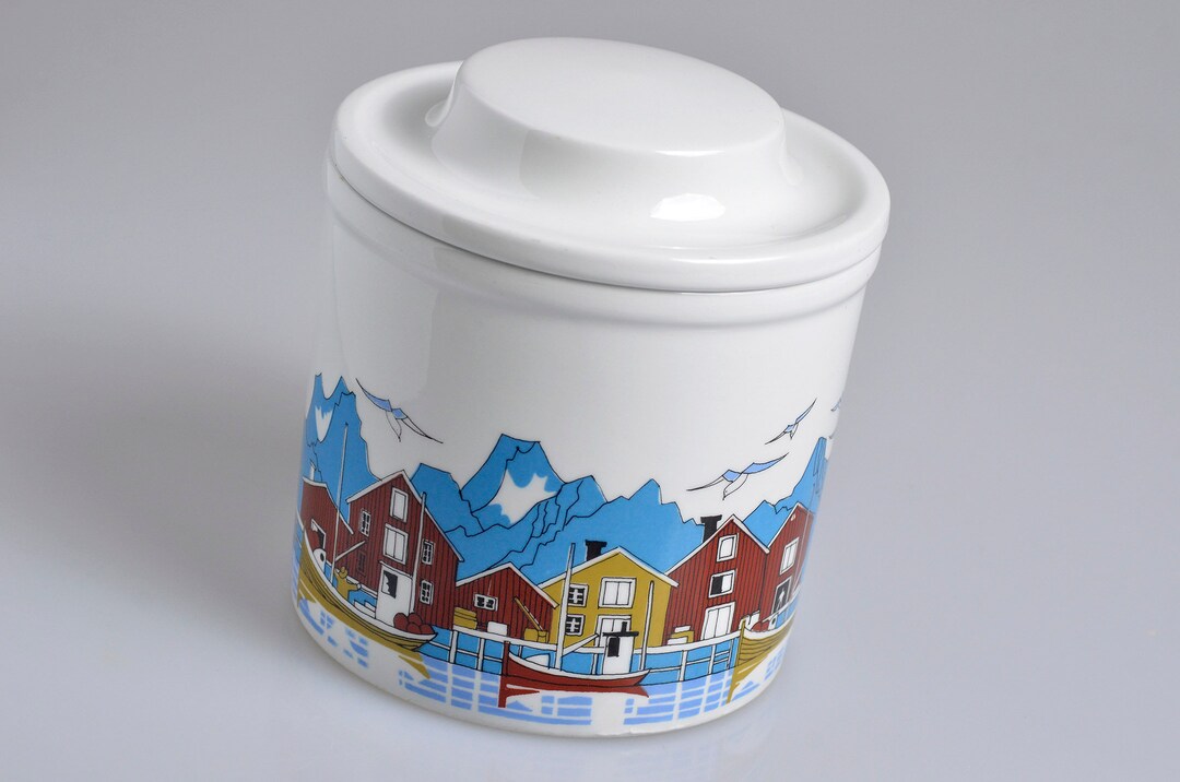 RARE Figgjo Norway Lofoten Souvenir Design 1L Salt Jar/canister ...