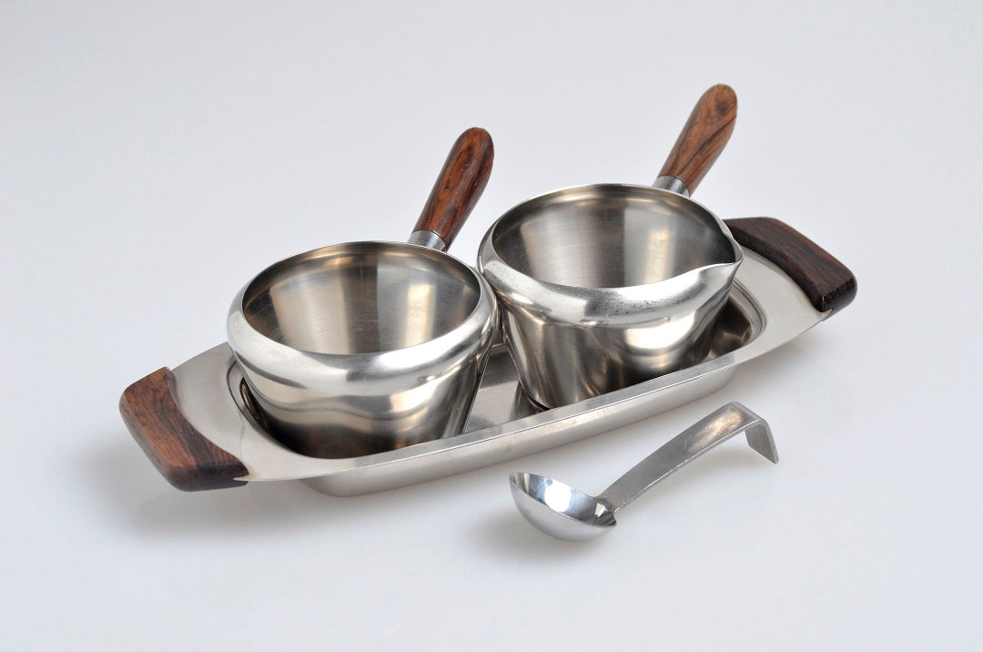 Lundtofte Denmark Stainless Steel and Rosewood Cream and Sugar Set With ...