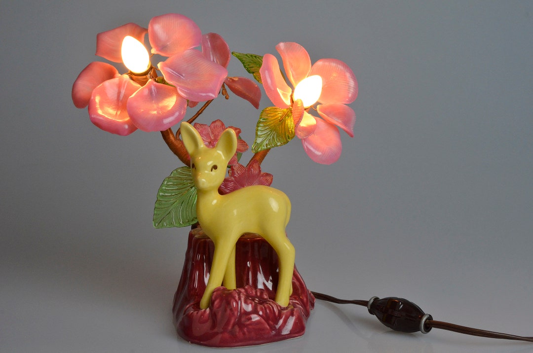 Vintage Richard Singer & Sons Ceramic Deer and Flowers Lamp 1950s - Etsy