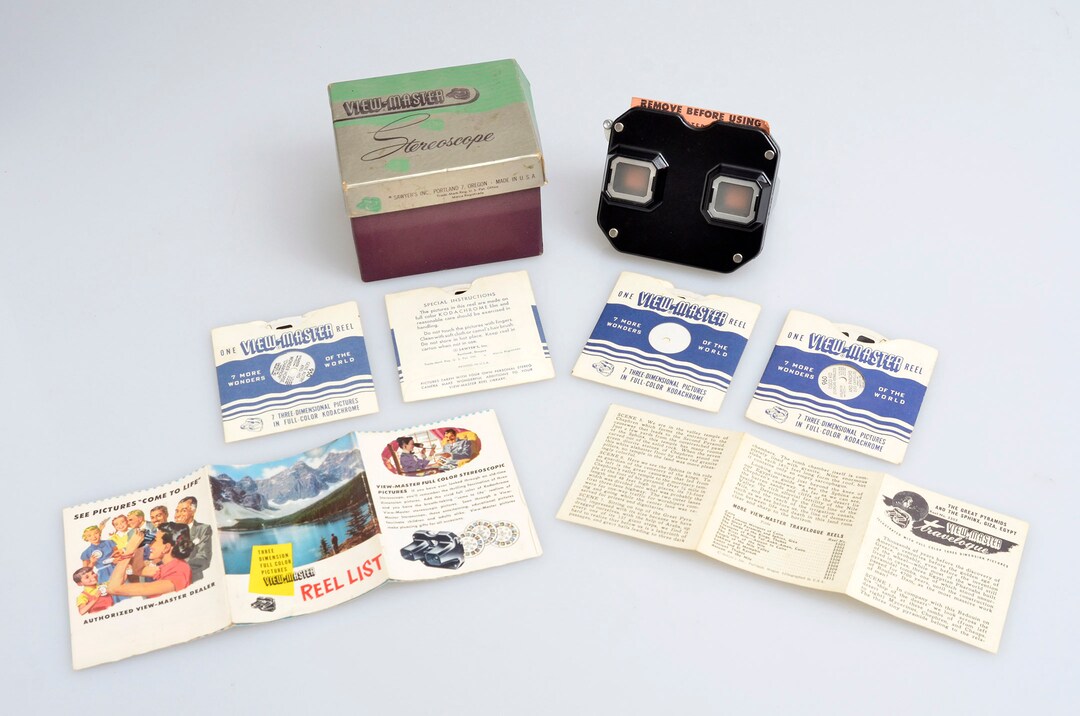 Rare Vintage View-master Stereoscope — Set of 4 Viewing Reels, Box ...