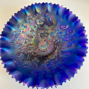 Blue Carnival Glass Good Luck Bowl. - Etsy