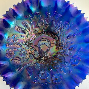 Blue Carnival Glass Good Luck Bowl. - Etsy