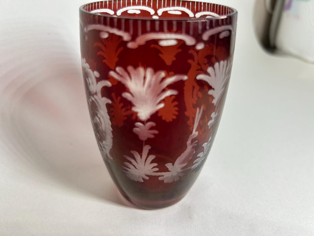Bohemian Red Cut Glass Tumbler - Etsy
