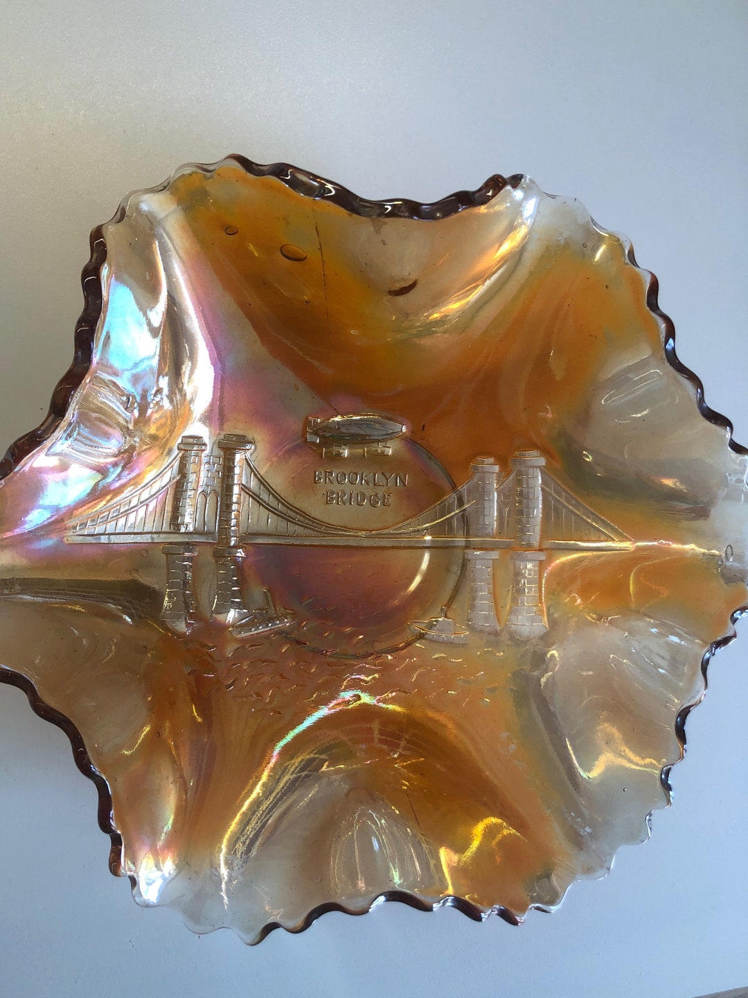 Carnival Glass Dish Brooklyn Bridge - Etsy