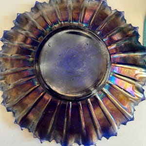 Blue Carnival Glass Good Luck Bowl. - Etsy