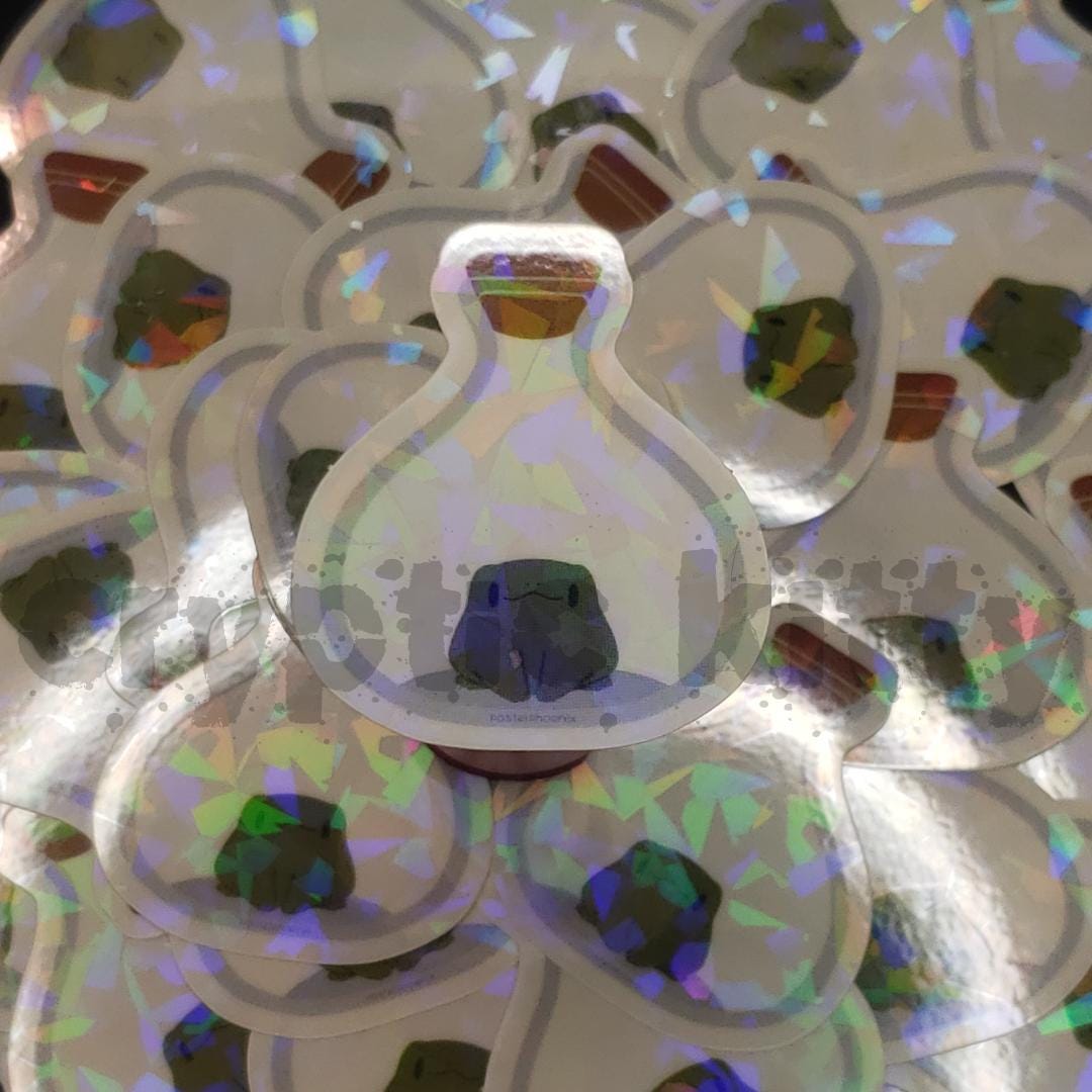 Toad in a Bottle Transparent Holographic Vinyl Sticker Toad Accessories ...