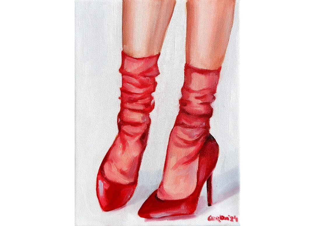 Foot Painting Sexy Original Art Woman Legs Painting on Canvas Red Shoes ...