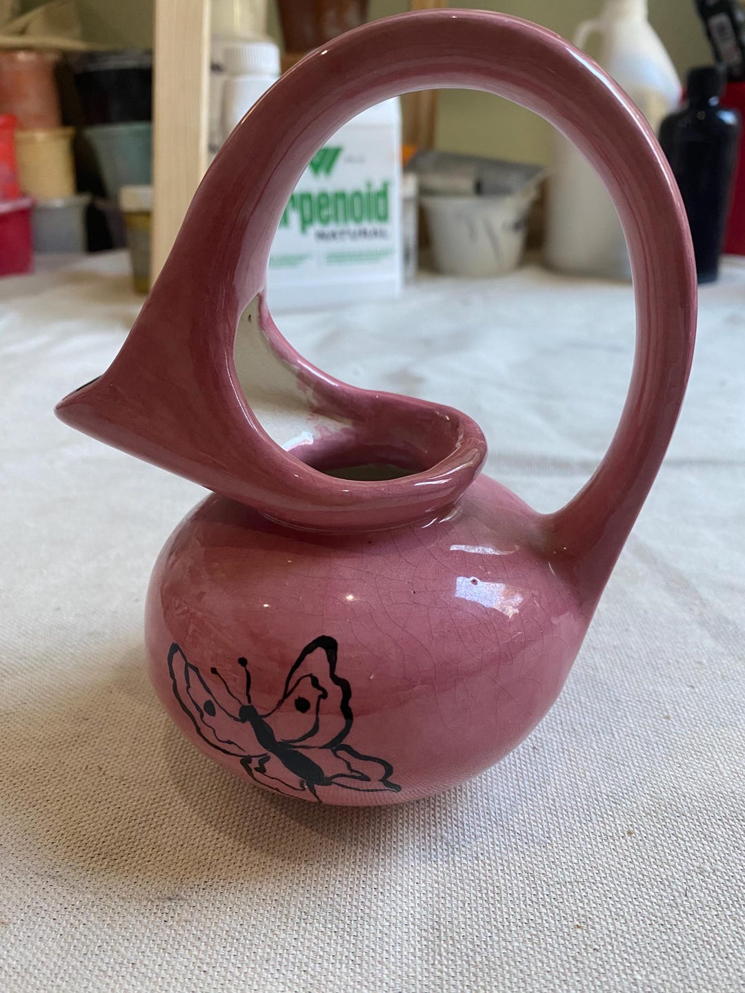 Vintage Mini Ceramic Handmade Studio Art Pottery Pink Water Pitcher ...