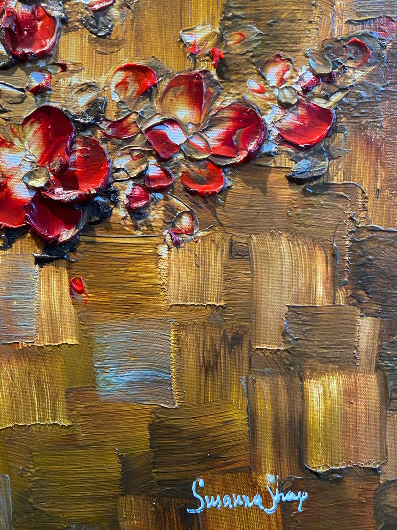 ORIGINAL Red Cherry Blossom TREE Painting Impasto Palette Knife ...