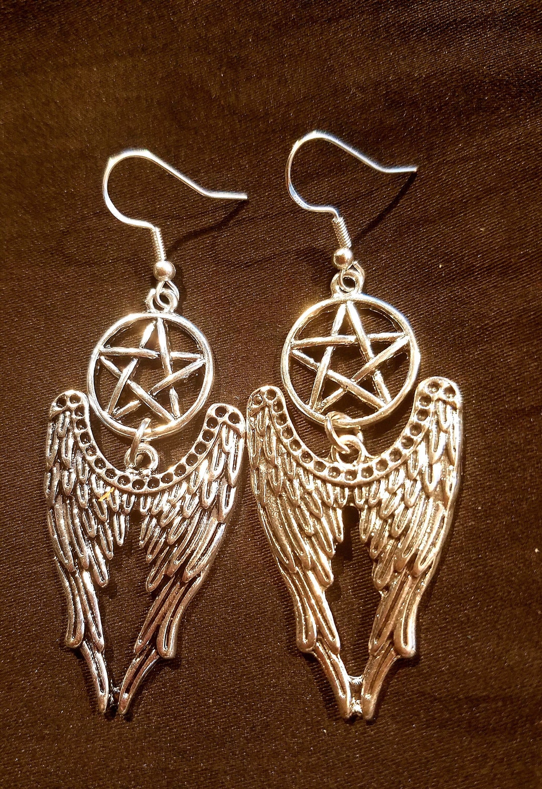 Tibetan Silver Pentagram Angel Wing Earrings: Gothic Wiccan Jewelry - Etsy