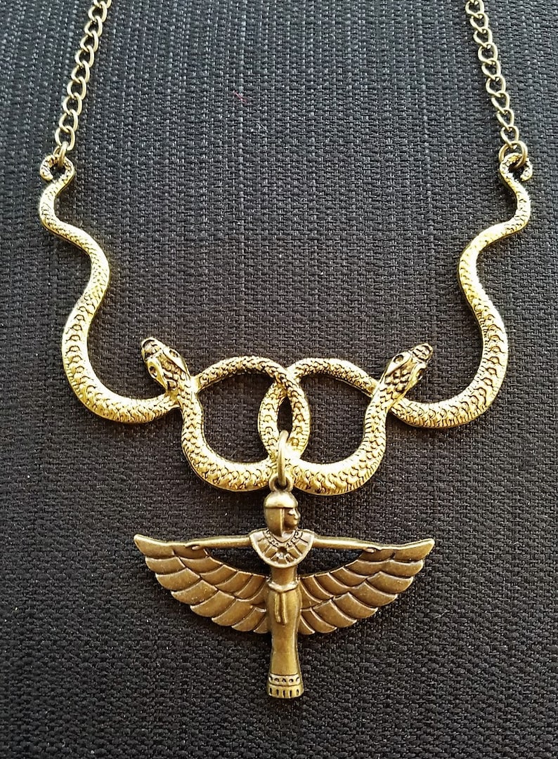 Ouroboros Snakes Auryn Goddess Isis Necklace Antique Golden and Bronze ...