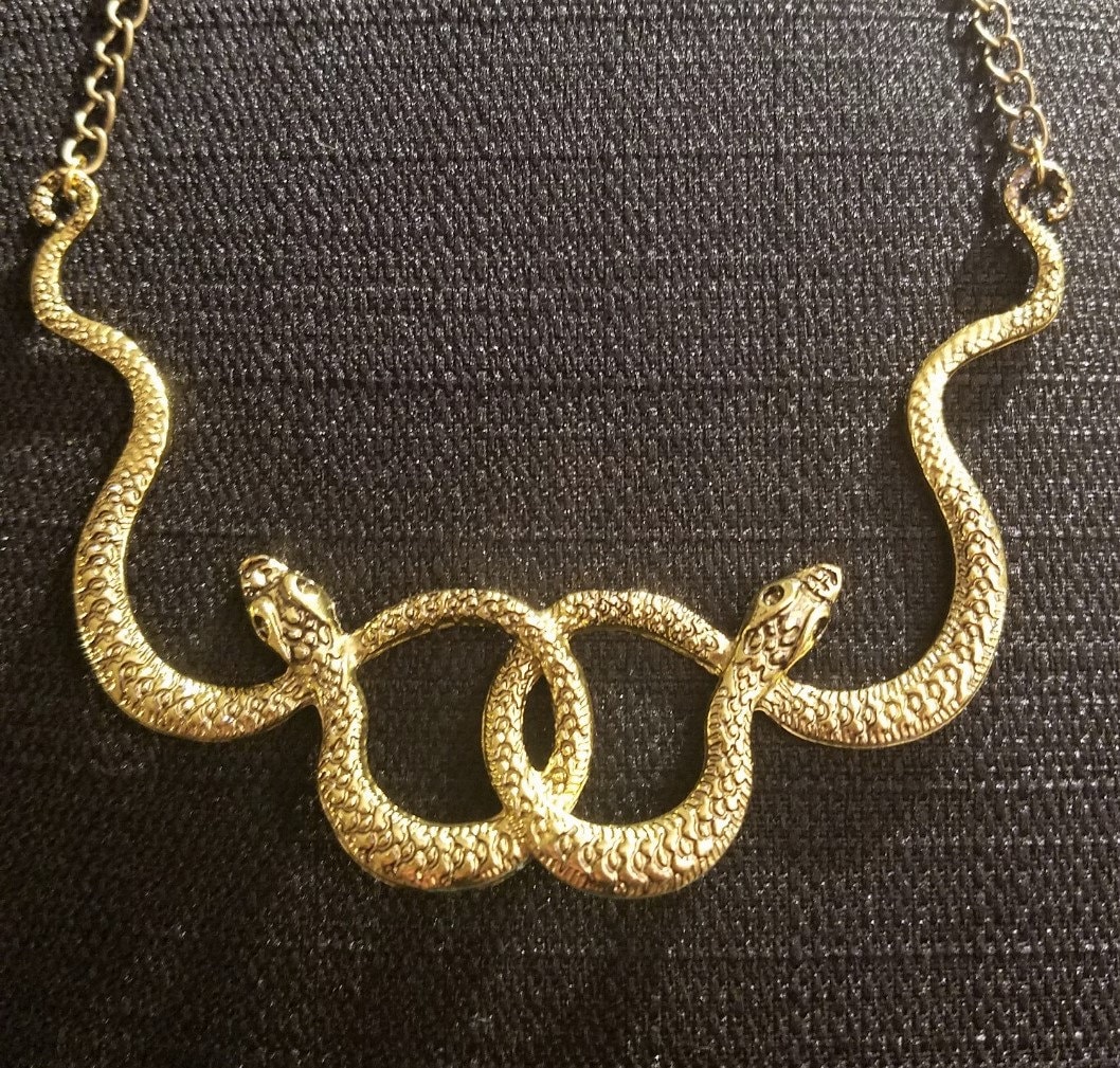 Ouroboros Auryn Double Snake ANTIQUE GOLDTONE Pendant, on Goldtone ...