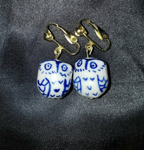 Vintage Style Hand Painted White Porcelain Owls on Gold Tone | Etsy