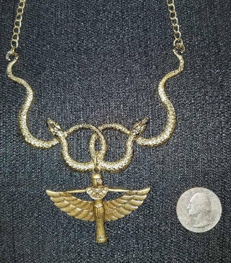 Ouroboros Snakes Auryn Goddess Isis Necklace Antique Golden and Bronze ...