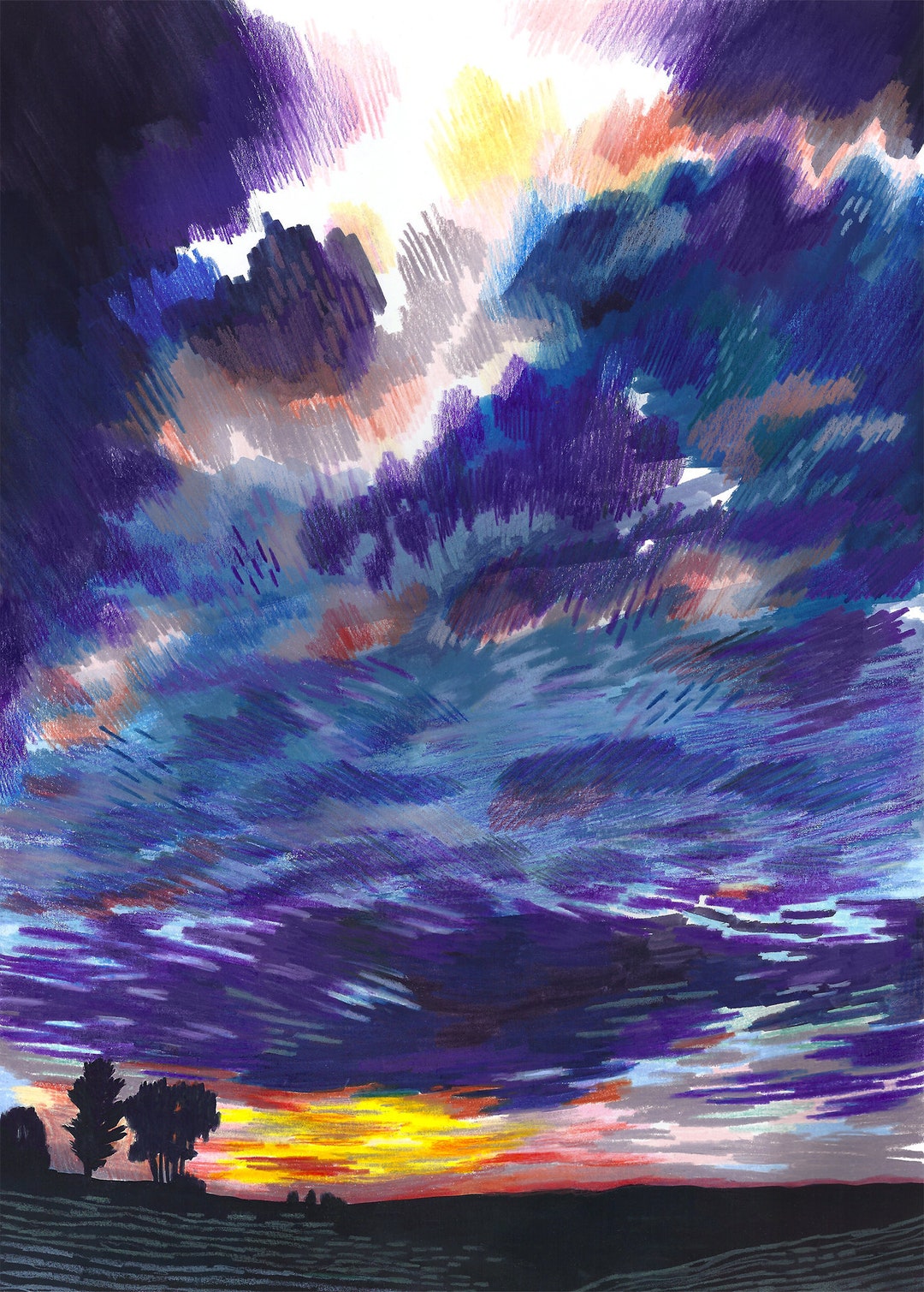 A4 Illustration Poster - Evening Sky (coloured Pencils) - Etsy