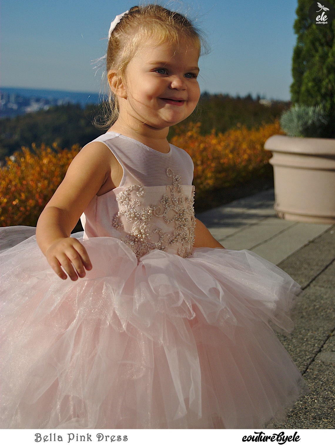 Bella Pink Dress, Pink Flower Girl, Couture Dress, Handmade Embroidery ...