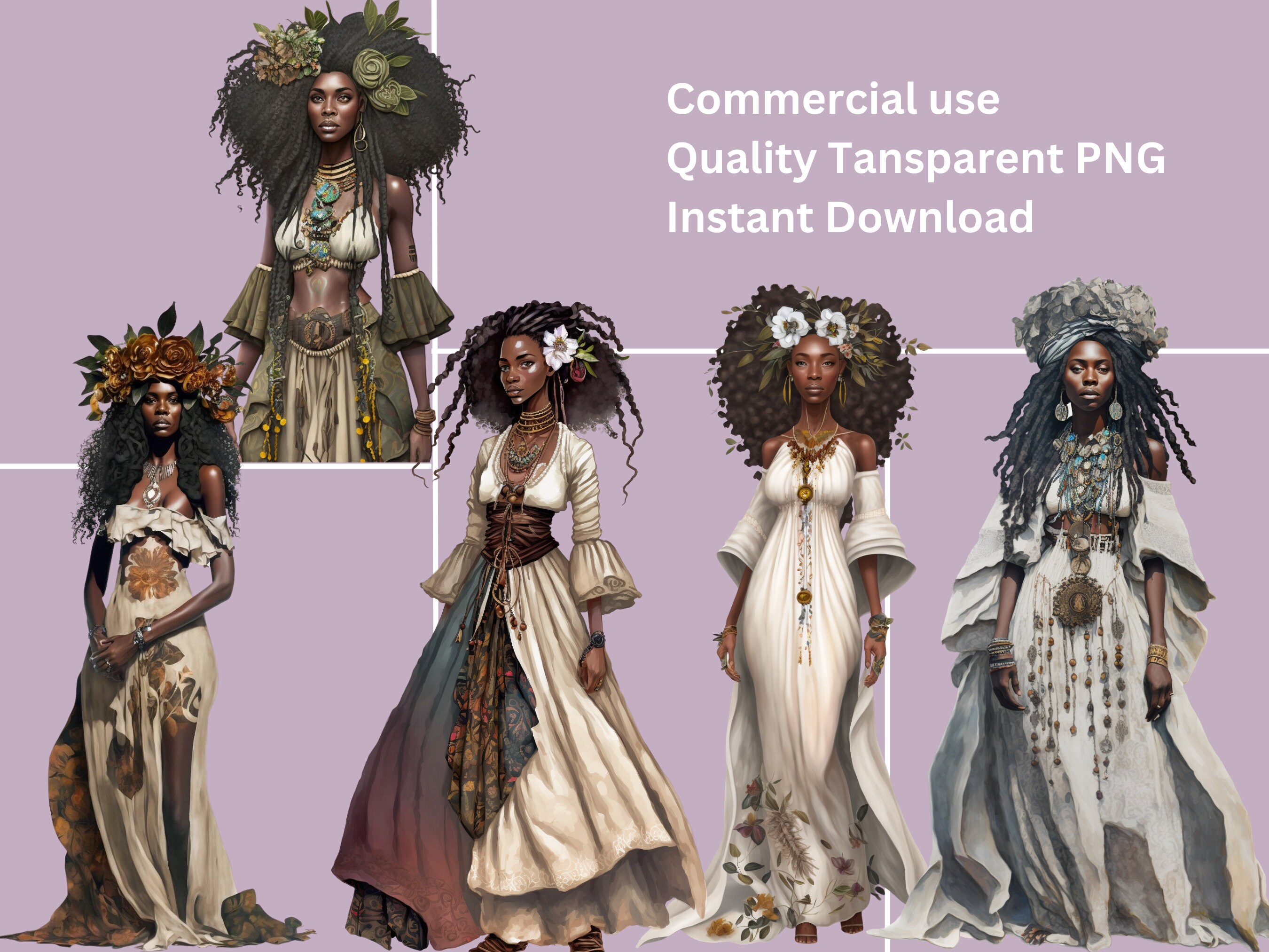 Black Woman Boho Style Png Melanated Witch Clipart Dark Skin Fairy Png ...