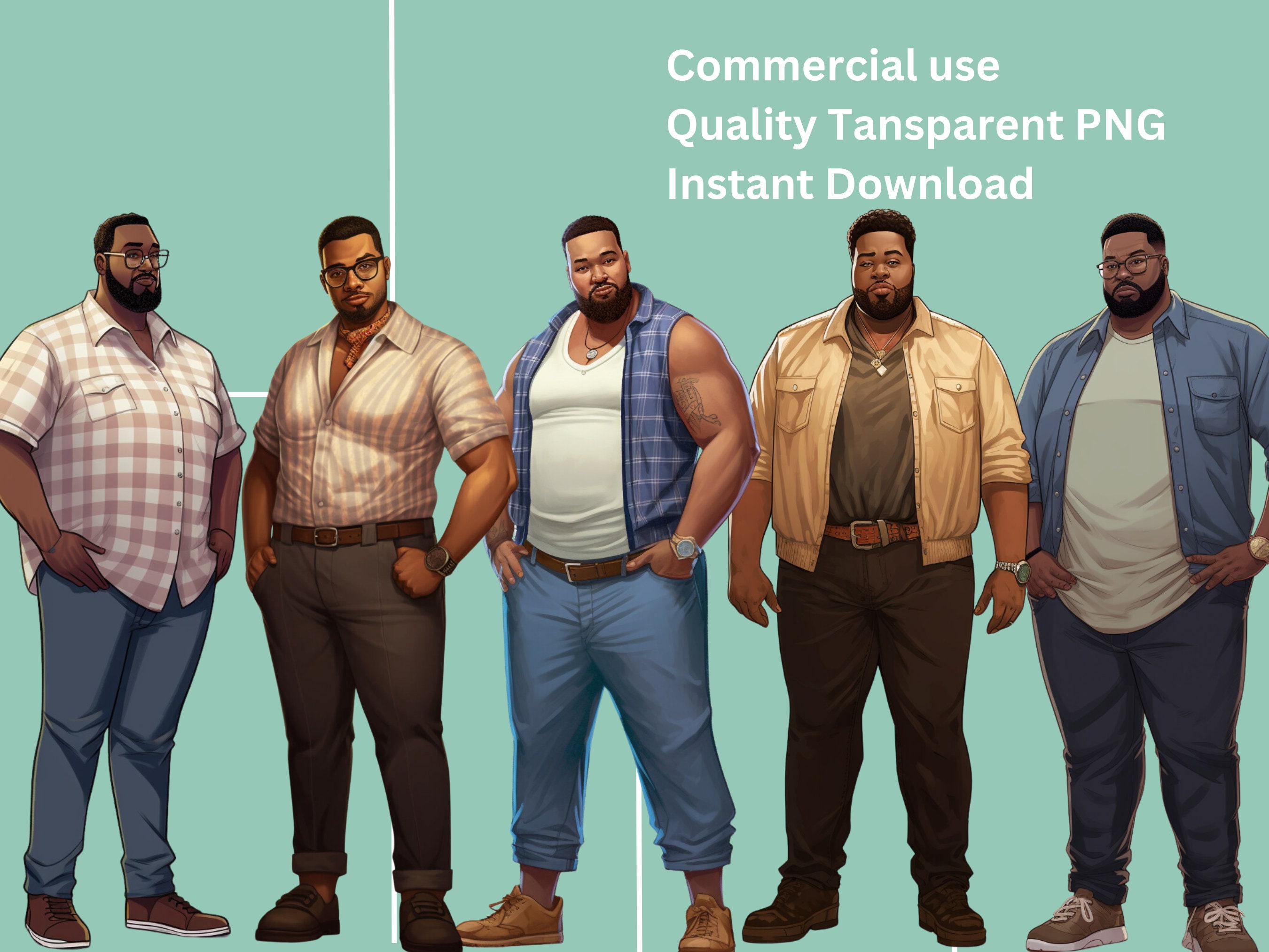 Black Curvy Man PNG Melanated Plus Size Man Clip Art Dark Skin Male PNG ...