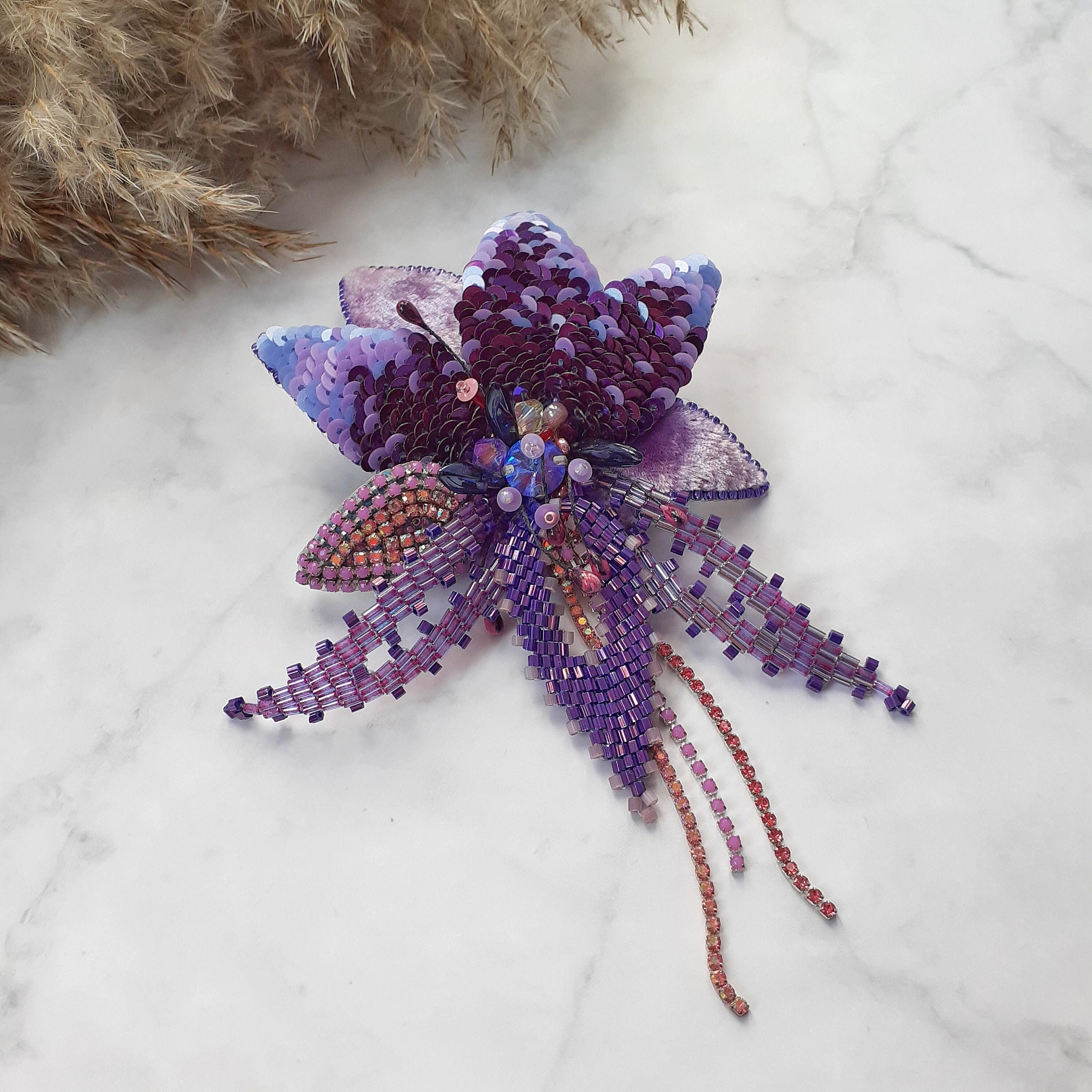 Purple Flower Brooch Violet Flower Brooch Pin Floral Pins Embroidery ...