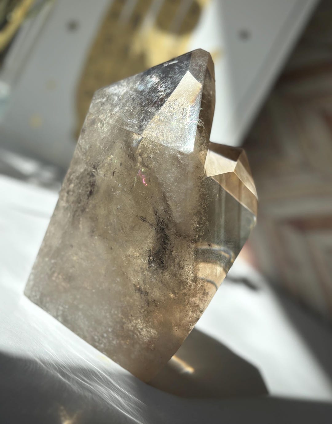 Large Double Point Smoky Quartz Tower With Phantoms and Rainbows, Twin ...