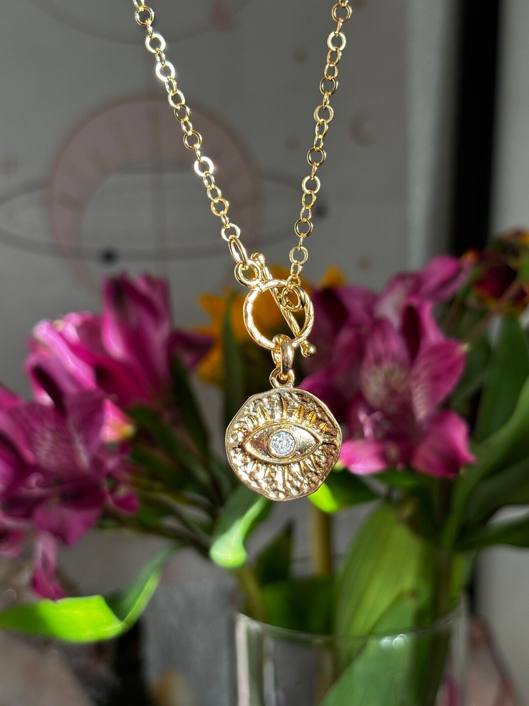 Gold Filled Evil Eye Toggle Necklace – Boho Nazar Amulet - Etsy